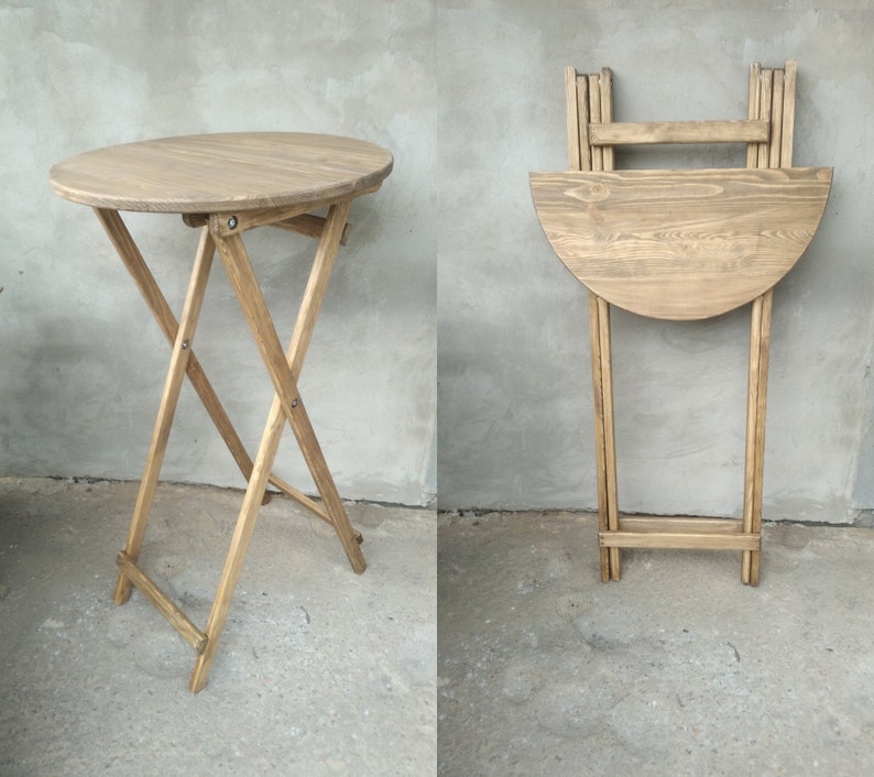 Compact Folding High Table, Collapsible Round Top Table, Natural Wood ...