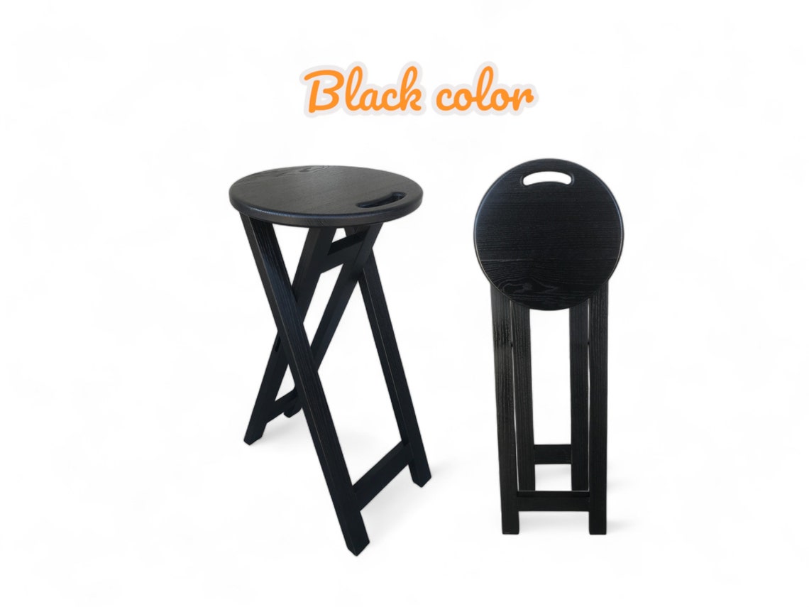 Dark Gray Wooden Folding Stool, Foldable Wooden Stool With Circular ...