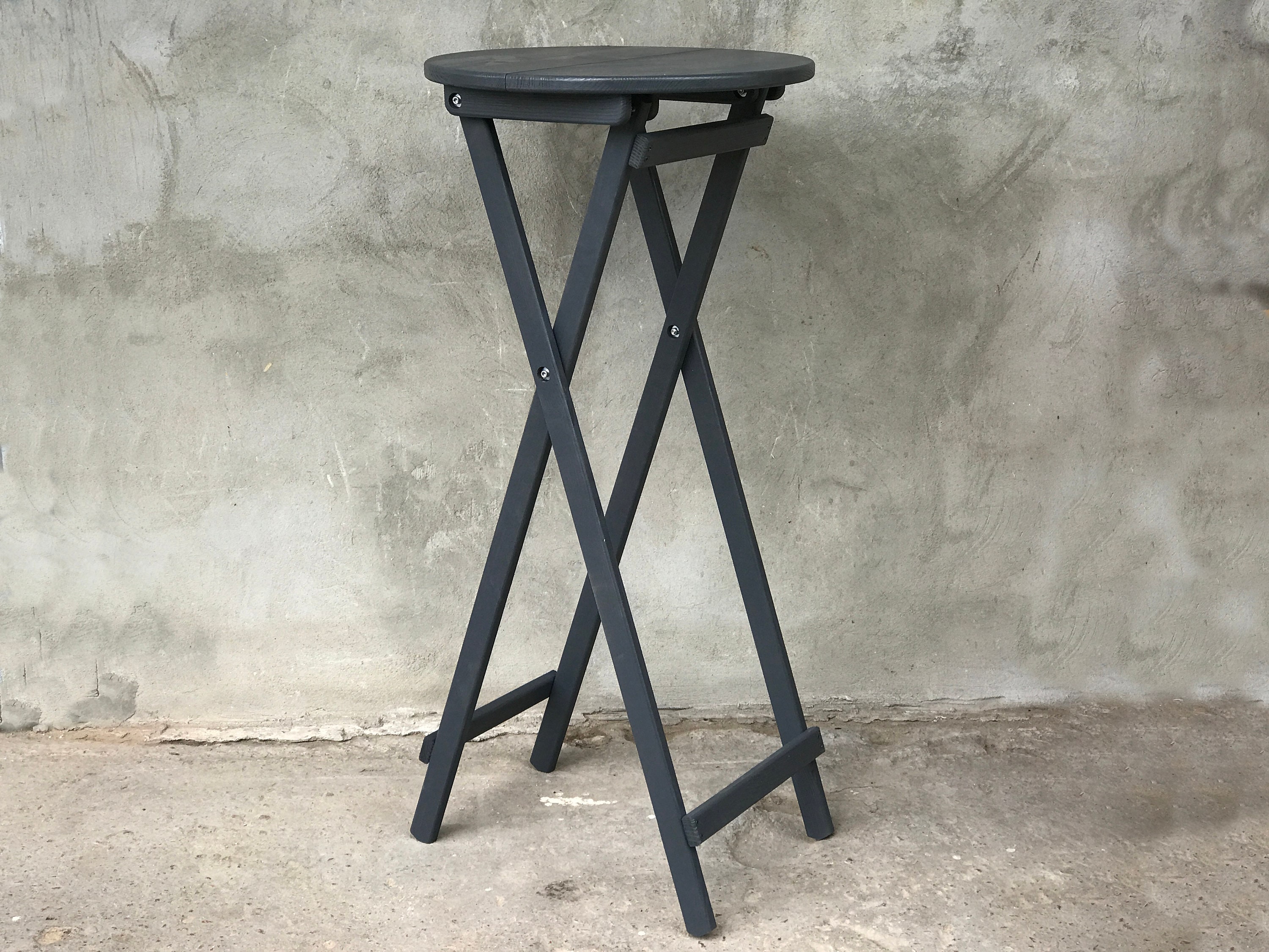 Compact Folding High Table, Collapsible Round Top Table, Natural Wood ...