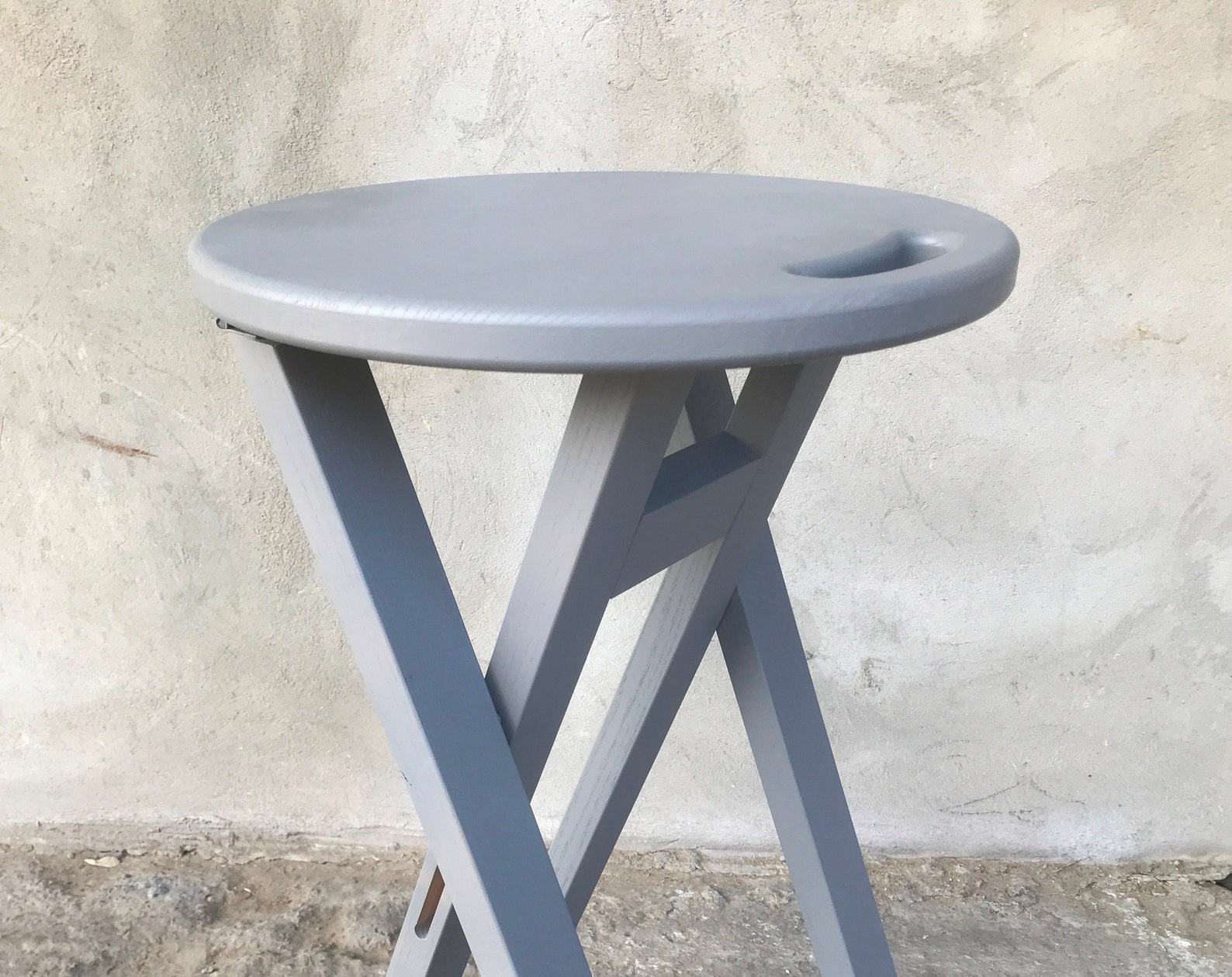 Ash Round Wooden Folding Stool, Foldable Wooden Stool With Circular ...