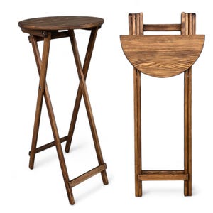 Folding Wooden Brown High Round Patio Table for Home or Outdoor for ...