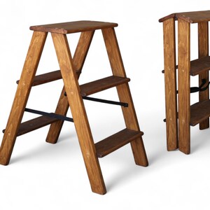 Brown Natural Wood Folding Small Ladder for Kitchen or Library Wooden ...
