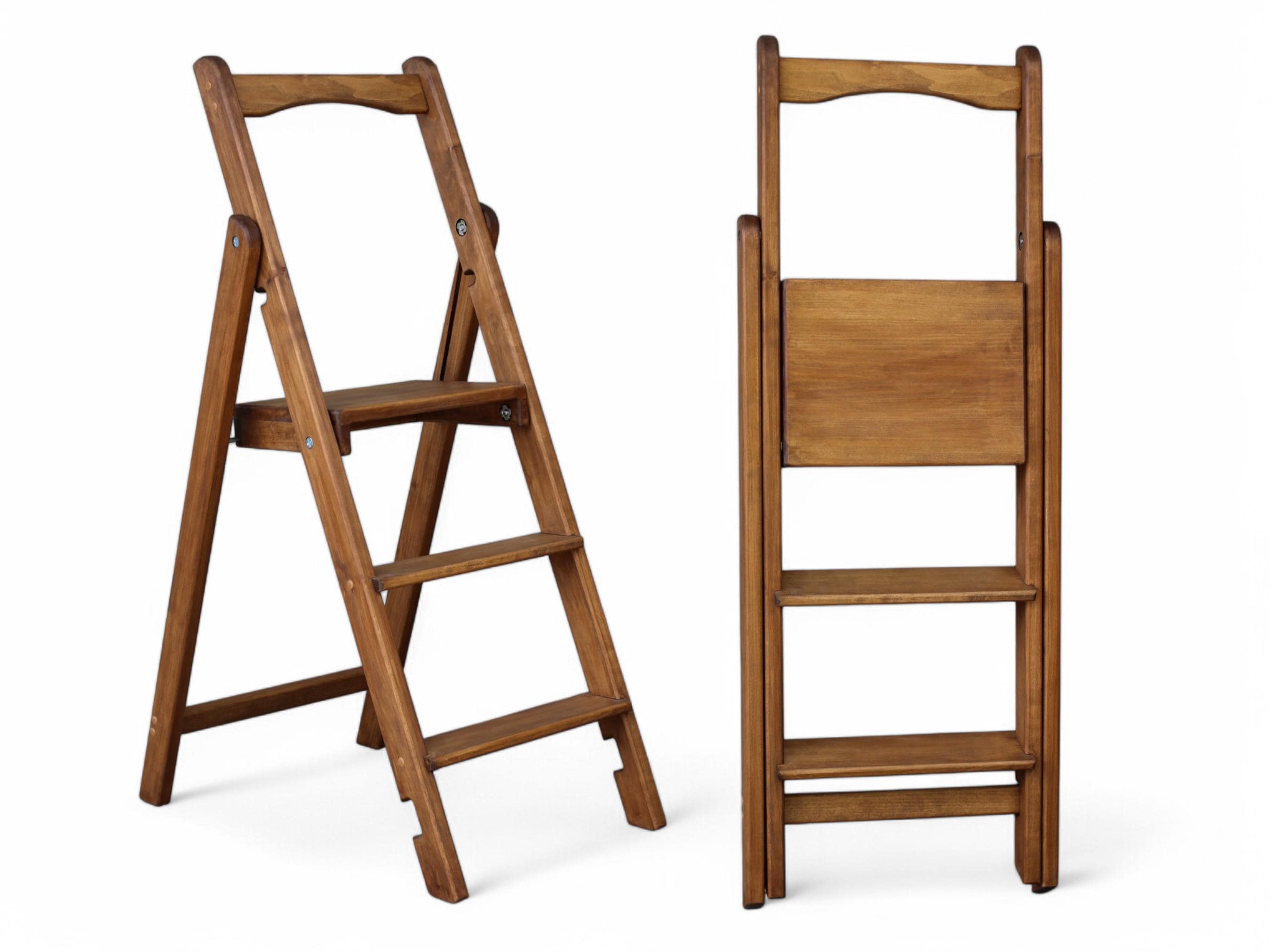 Natural Wood Folding Thin Ladder for Kitchen or Library Wooden ...