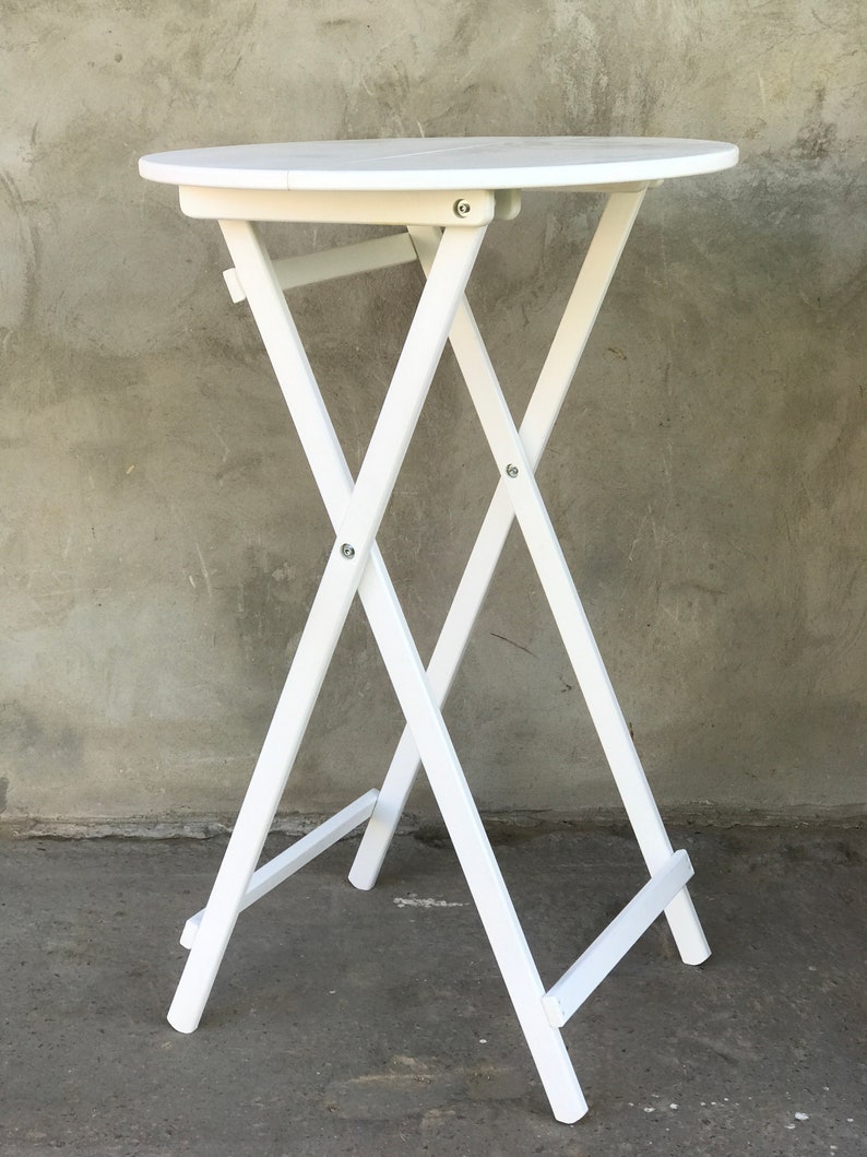 Compact Folding High Table, Collapsible Round Top Table, Natural Wood ...