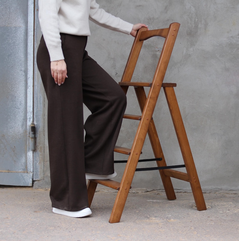 Wooden Folding Ladder | Slim Solid Wood Stepladder With Handle | Rustic ...