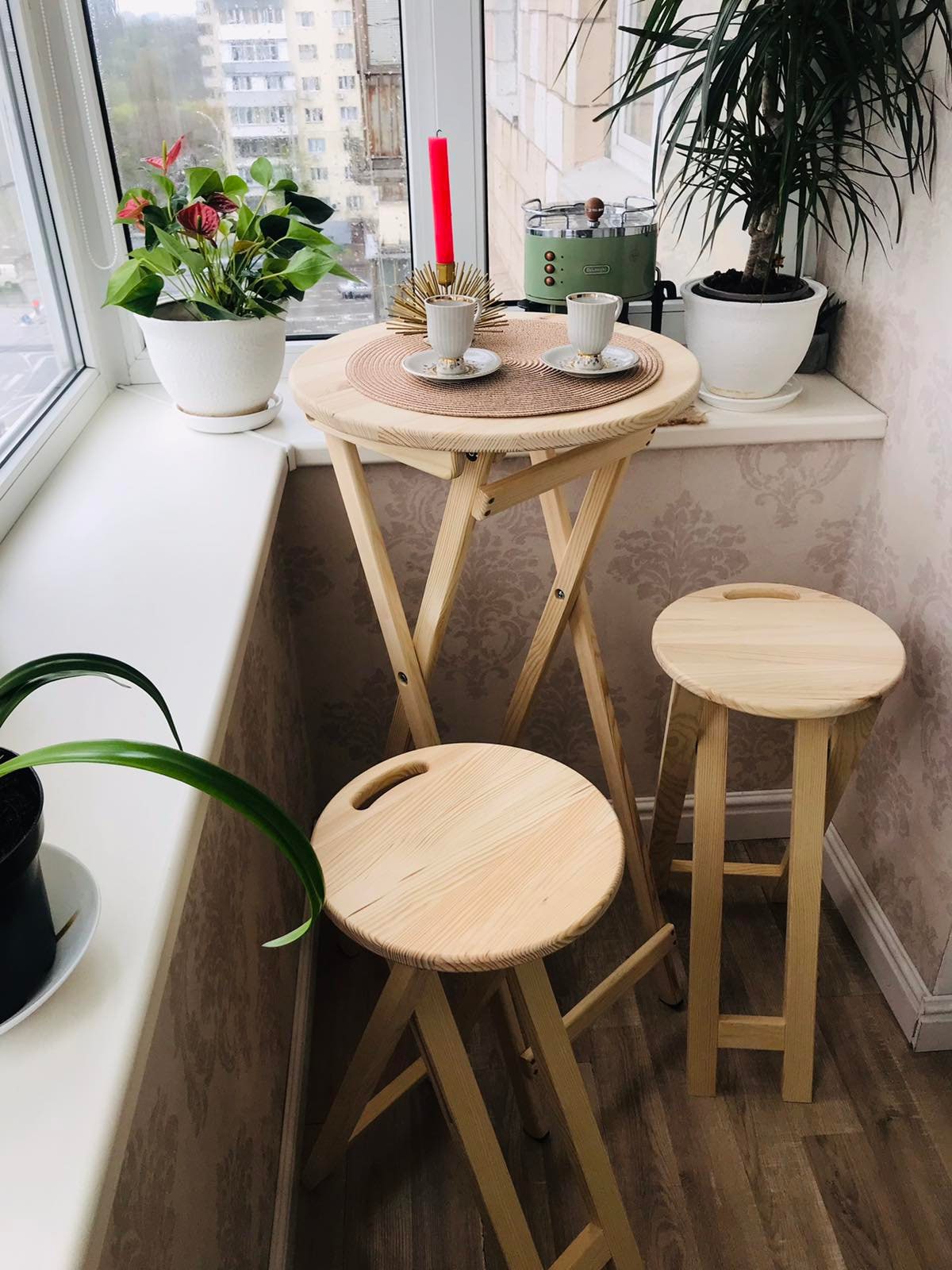 Compact Folding High Table, Collapsible Round Top Table, Natural Wood ...