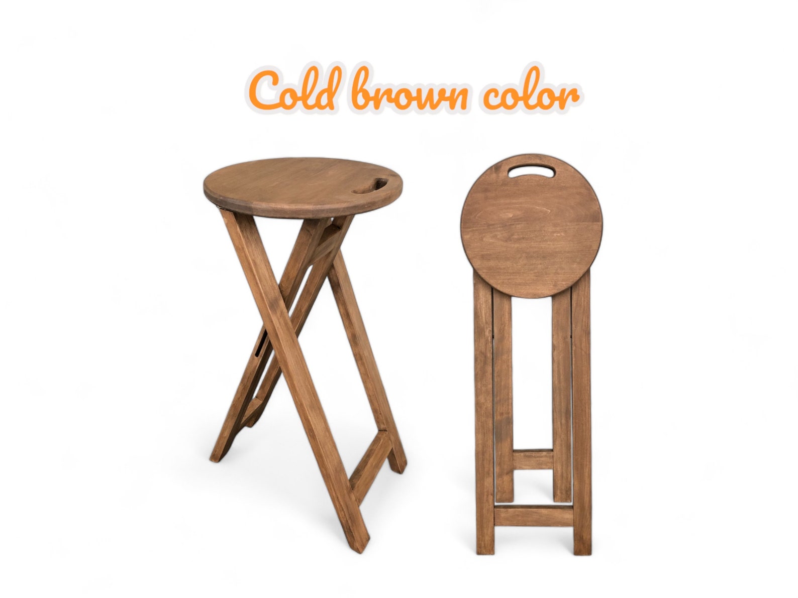 Dark Gray Wooden Folding Stool, Foldable Wooden Stool With Circular ...