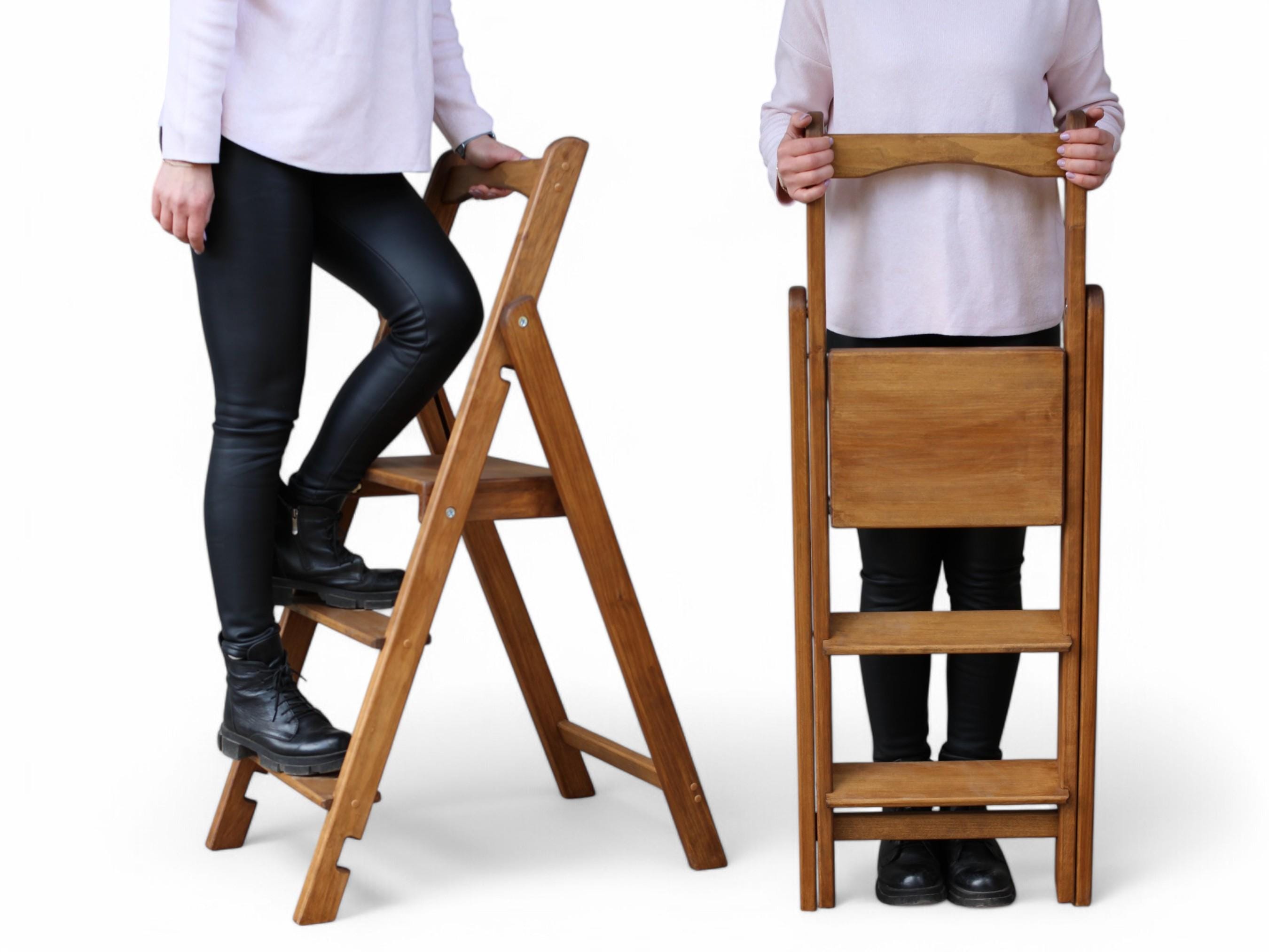 Natural Wood Folding Thin Ladder for Kitchen or Library Wooden ...