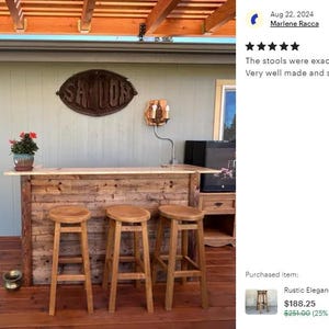 Warm Brown Rustic Wooden Bar Stool With Round Seat Handcrafted Sturdy ...