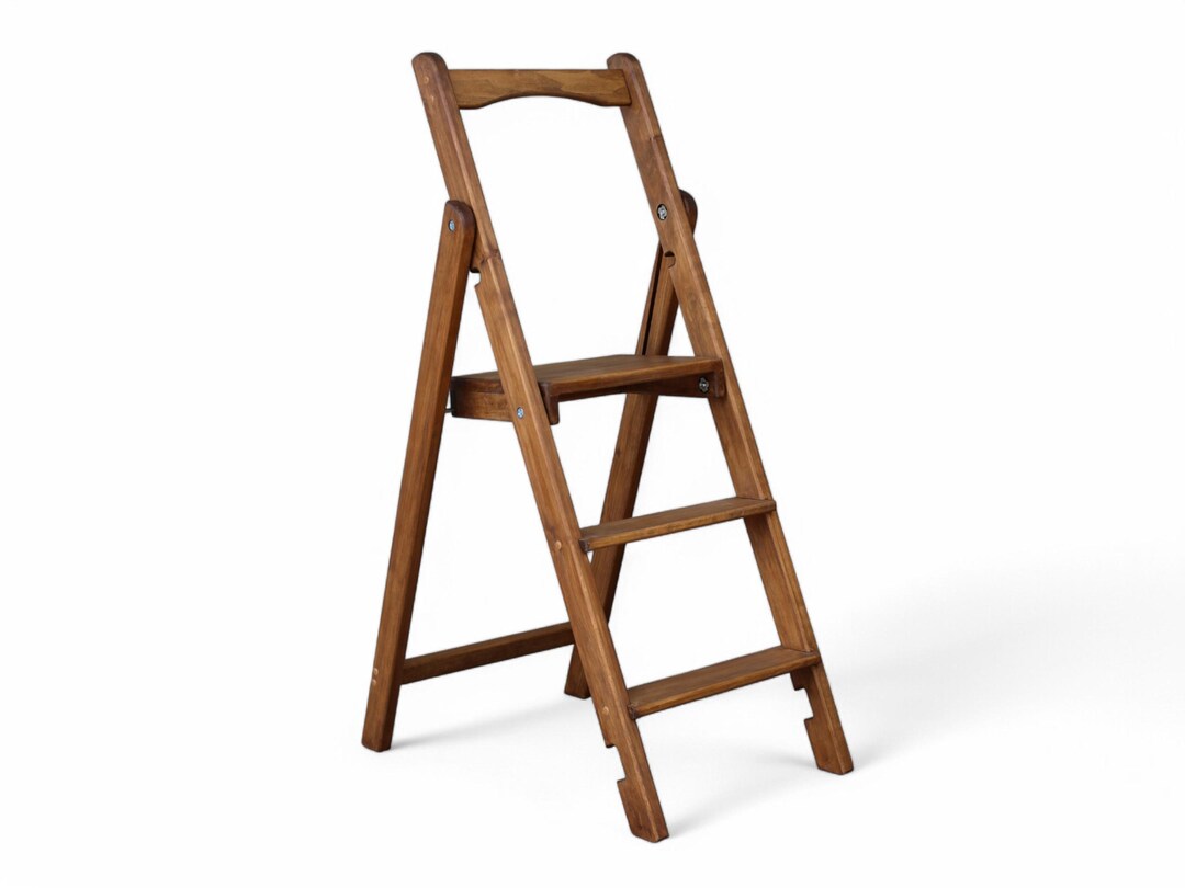 Natural Wood Folding Thin Ladder for Kitchen or Library Wooden ...