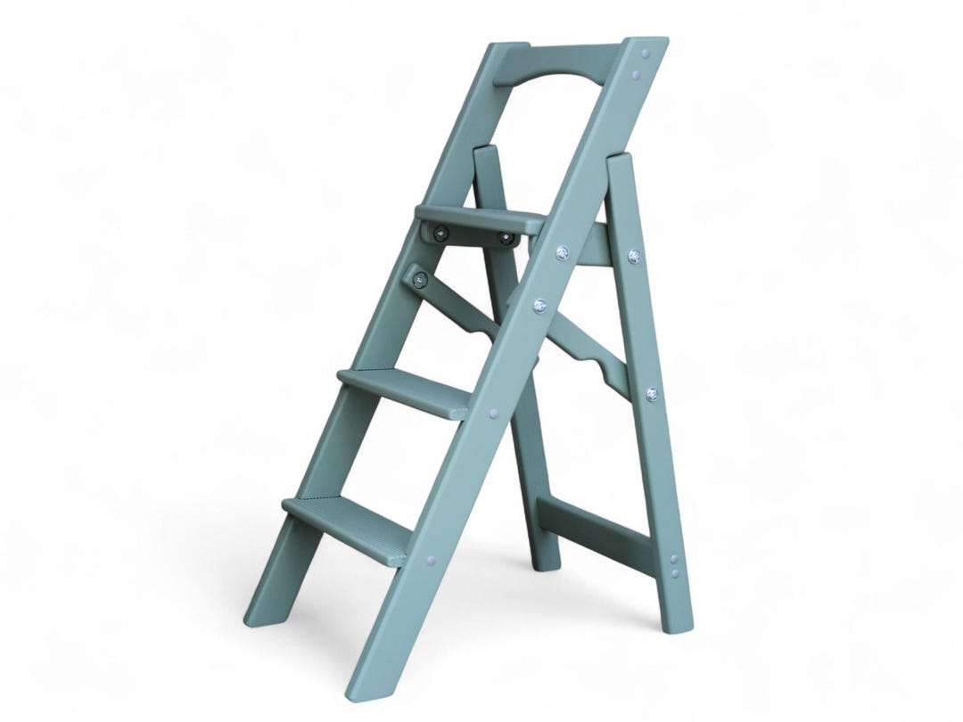 Natural Wood Folding Small Stepladder for Kitchen or Library Wooden 3 ...