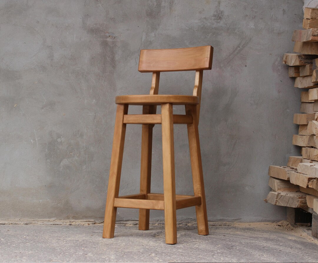 Handcrafted Tall Wooden Bar Stool – Solid Alder Wood With Curved ...
