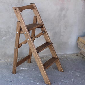 Handmade Stepladder, Natural Wood Folding 3-step Stepladder Portable ...