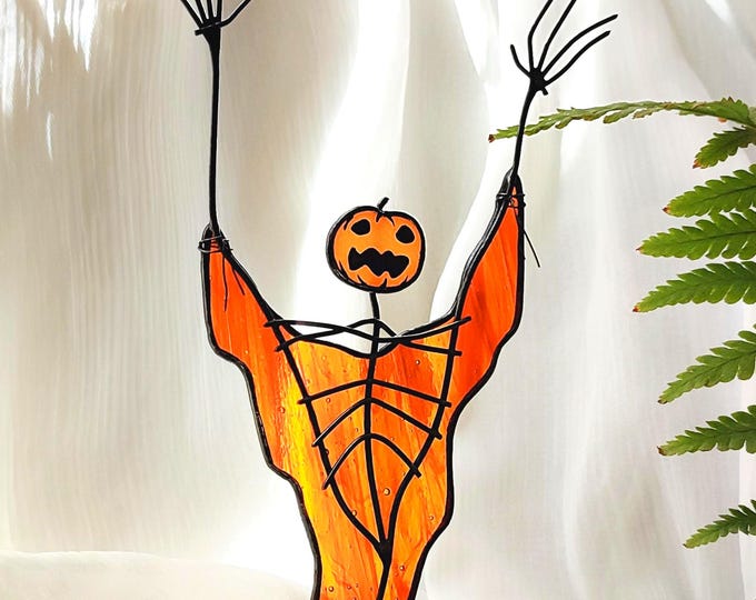 Halloween Stained Glass Scarecrow Pumpkin Decor Scary Halloween ...