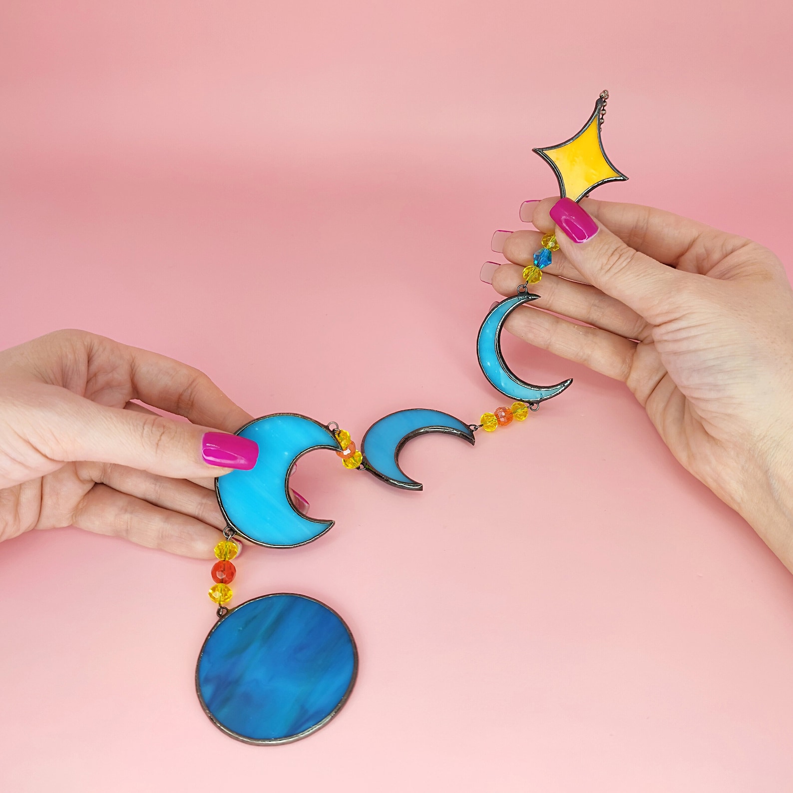 Handmade Stained Glass Celestial Moon Phases Wall Art. Lunar Phases ...