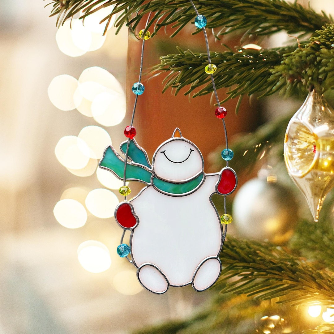 Stained Glass Snowman Christmas Tree Ornament. Festive Holiday ...