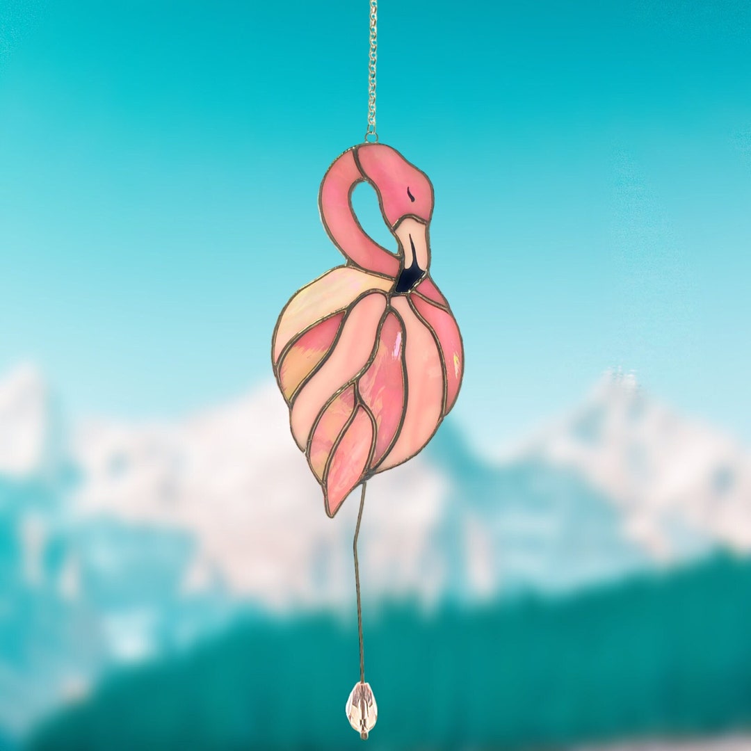 Pink Flamingo Iridescent Stained Glass Suncatcher. Window Hangings With ...