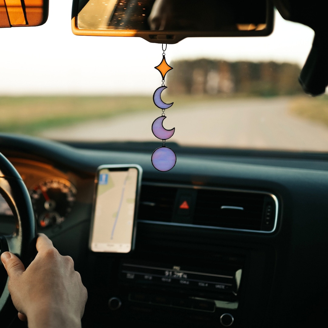 Celestial Moon Phases Car Charm. Car Accessory With Delicate Lavender ...