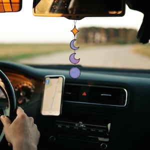 Celestial Moon Phases Car Mirror Charm. Delicate Lavender Stained Glass ...