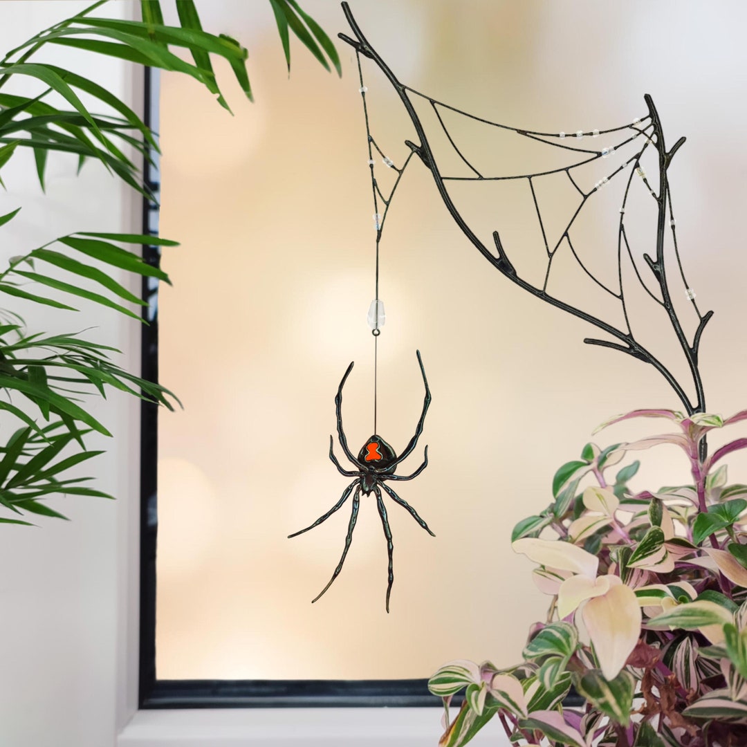 Gothic Spider Web Suncatcher Plant Stake With Black Widow Spider ...