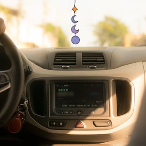 Celestial Moon Phases Car Mirror Charm. Delicate Lavender Stained Glass ...