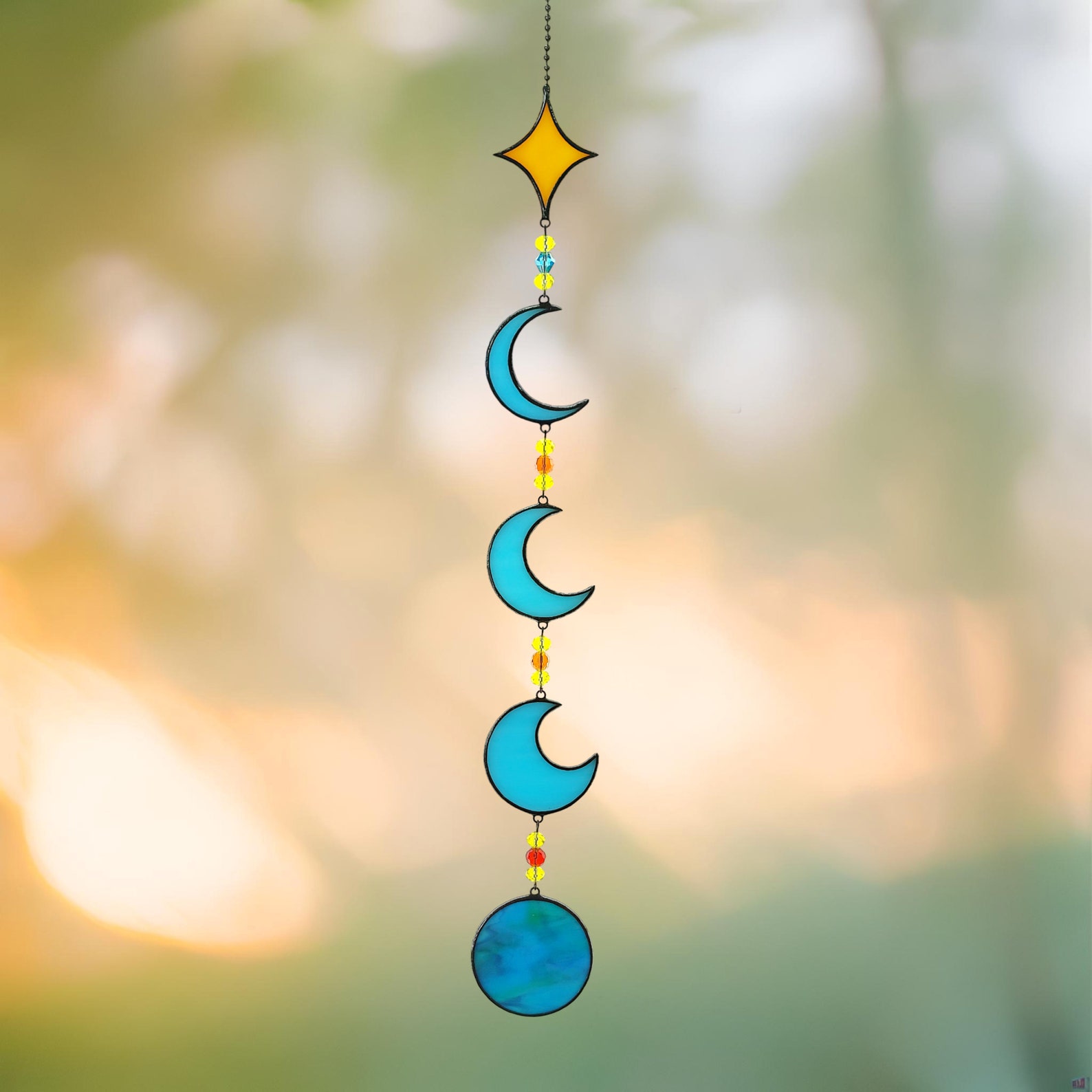 Handmade Stained Glass Celestial Moon Phases Wall Art. Lunar Phases ...