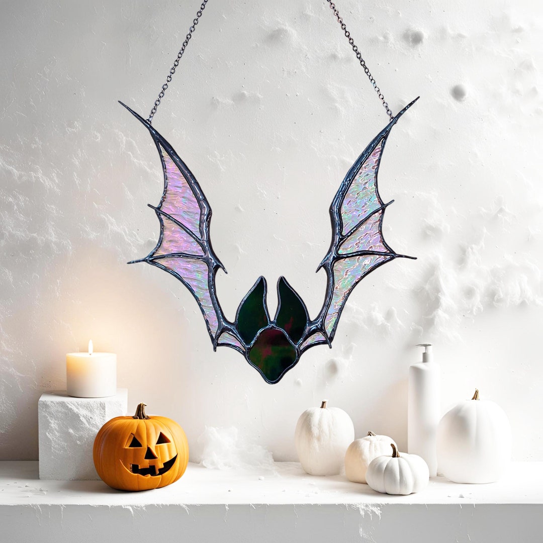 Stained Glass Bat Suncatcher. Gothic Halloween Decor With Wings. Unique ...