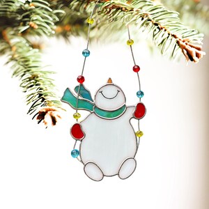 Stained Glass Snowman Christmas Tree Ornament. Festive Holiday ...