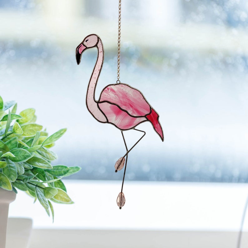 Suncatcher Berry-pink Flamingo Stained Glass. Window Hangings With ...