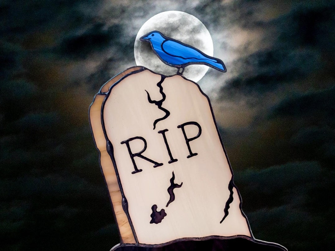 RIP Tombstone Plant Stake. Stained Glass Art for Halloween Decor ...