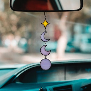Celestial Moon Phases Car Charm. Car Accessory With Delicate Lavender ...