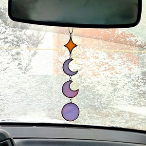 Celestial Moon Phases Car Charm. Car Accessory With Delicate Lavender ...