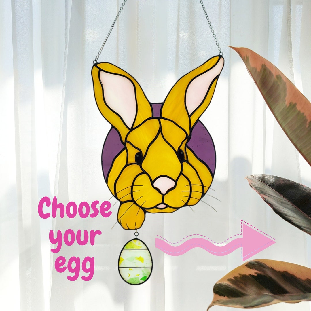 Easter Bunny Stained Glass Suncatcher With Easter Egg. Light Brown ...
