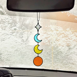 Celestial Moon Phases Car Charm. Car Accessory With Delicate Lavender ...