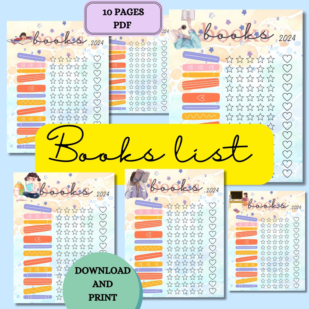 Books List Printable PDF 10 Pages Rate and Track Your Reading Journey ...