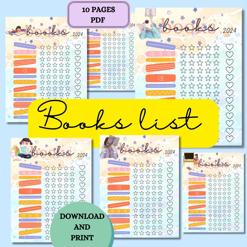 Books List Printable PDF 10 Pages Rate and Track Your Reading Journey ...