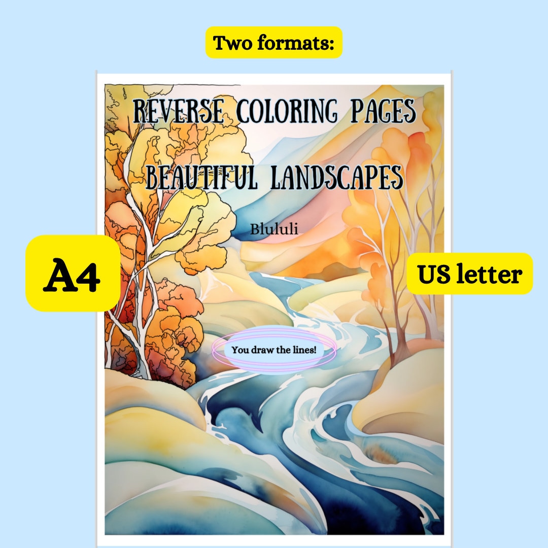 Reverse Coloring Pages Watercolor Landscapes, 34 Designs for Creative ...