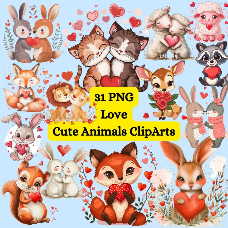 Saint Valentine Clipart Cute Animals Clipart Bundle 31 PNG Love Clipart ...