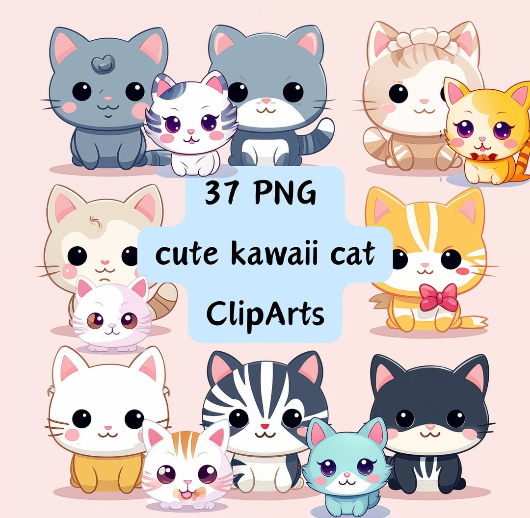 Cute Kawaii Cats Clipart, 37 PNG Cats Clipart, Transparent Background ...
