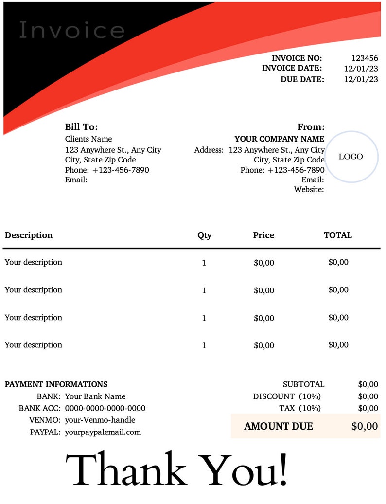 Red Invoice Template: Suitable for Small Business, Professional Invoice ...