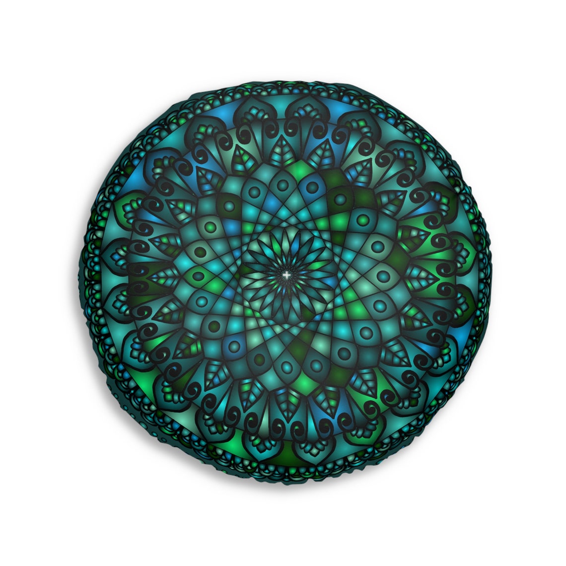 Floor Cushion Mandala Art Hand-drawn Tufted Floor Pillow, Round ...
