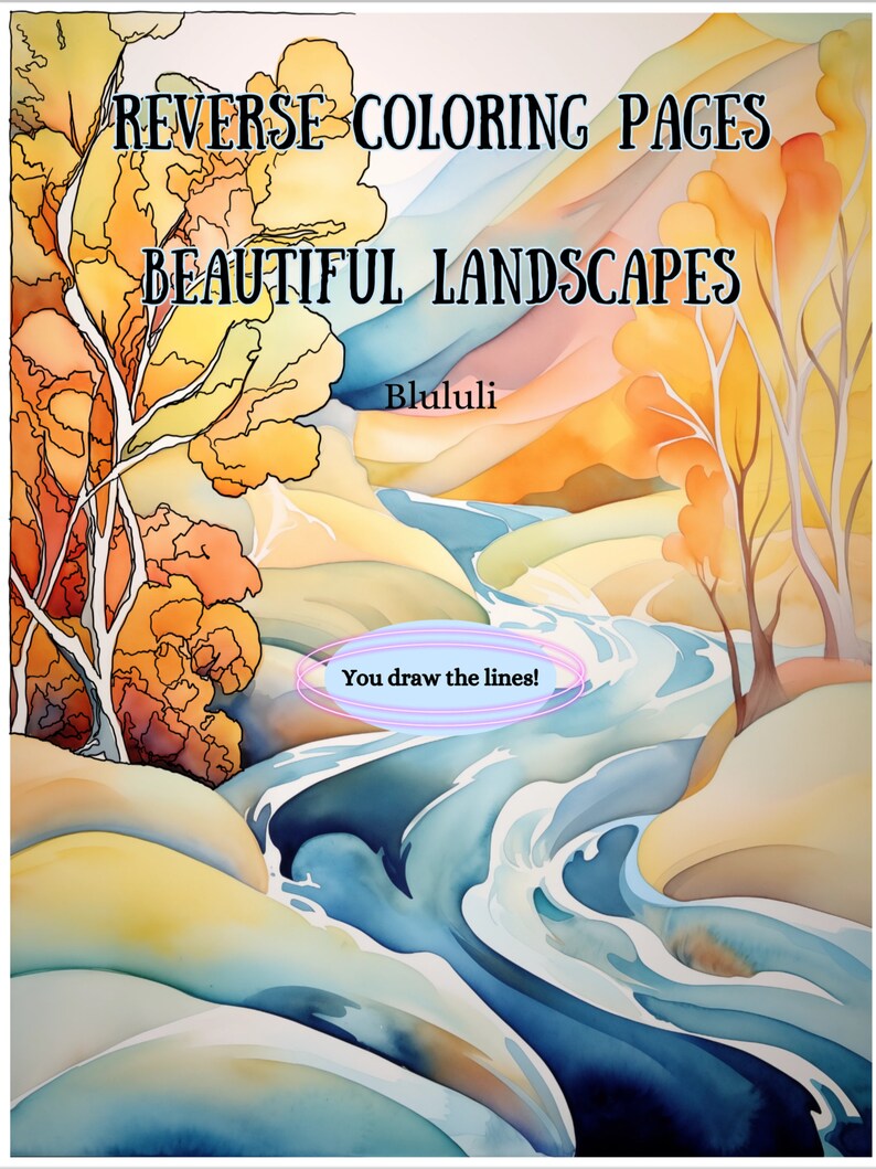 Reverse Coloring Pages Watercolor Landscapes, 34 Designs for Creative ...