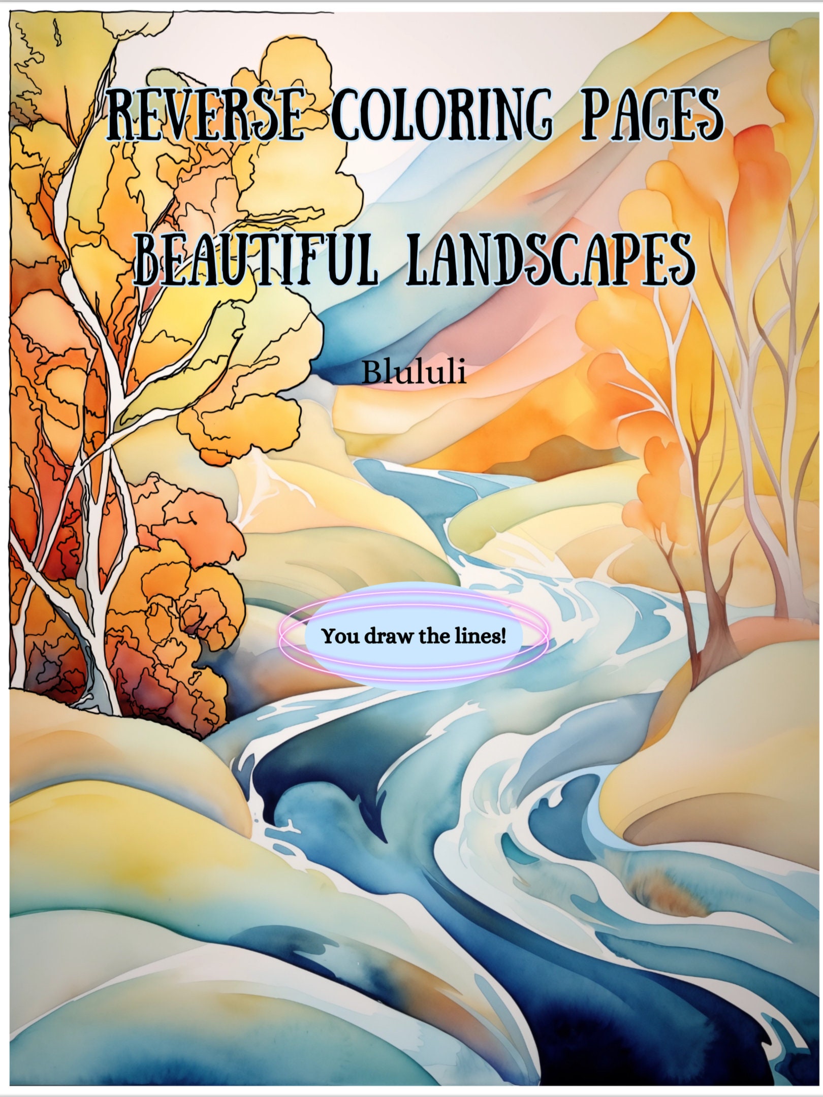Reverse Coloring Pages Watercolor Landscapes, 34 Designs for Creative ...