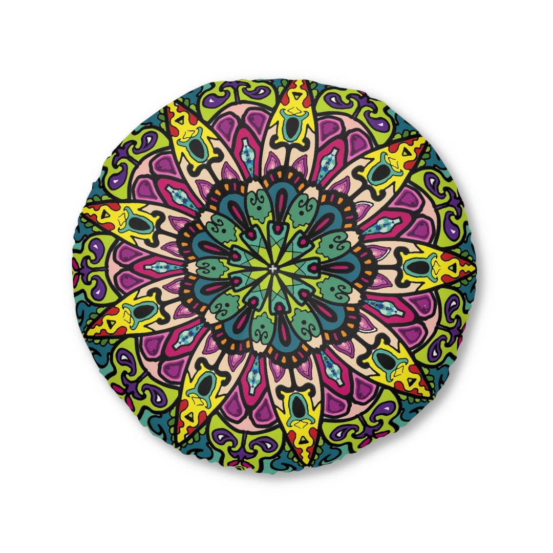 Floor Cushion Mandala Art Tufted Floor Pillow, Round - Etsy