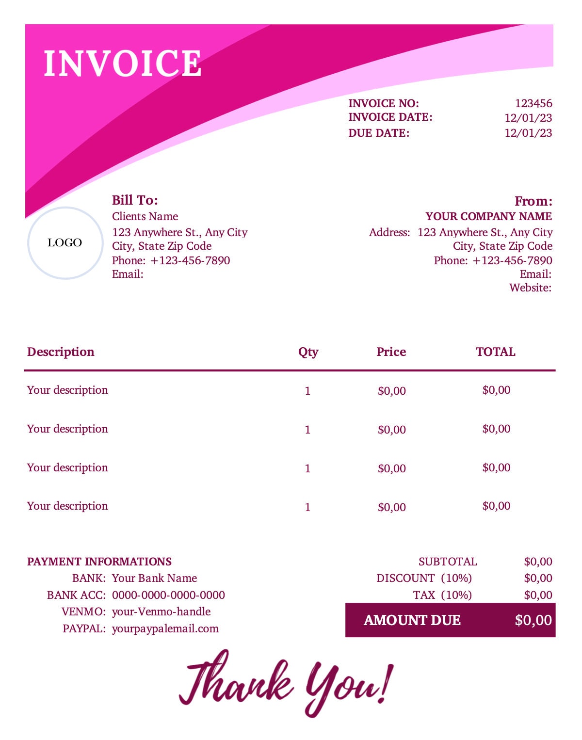 Pinky Invoice Template: Suitable for Small Business, Professional ...