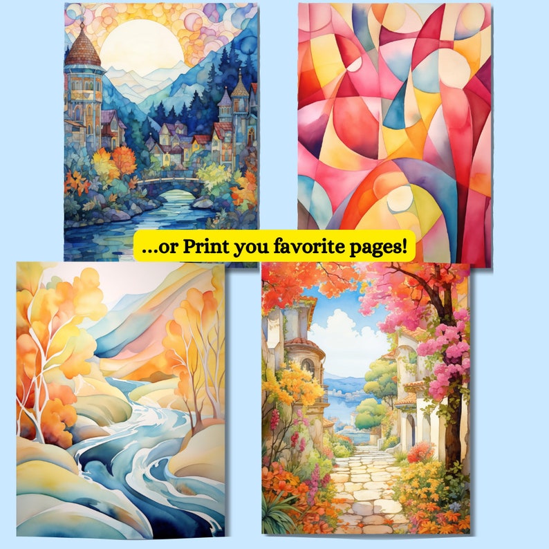 Reverse Coloring Pages Watercolor Landscapes, 34 Designs for Creative ...