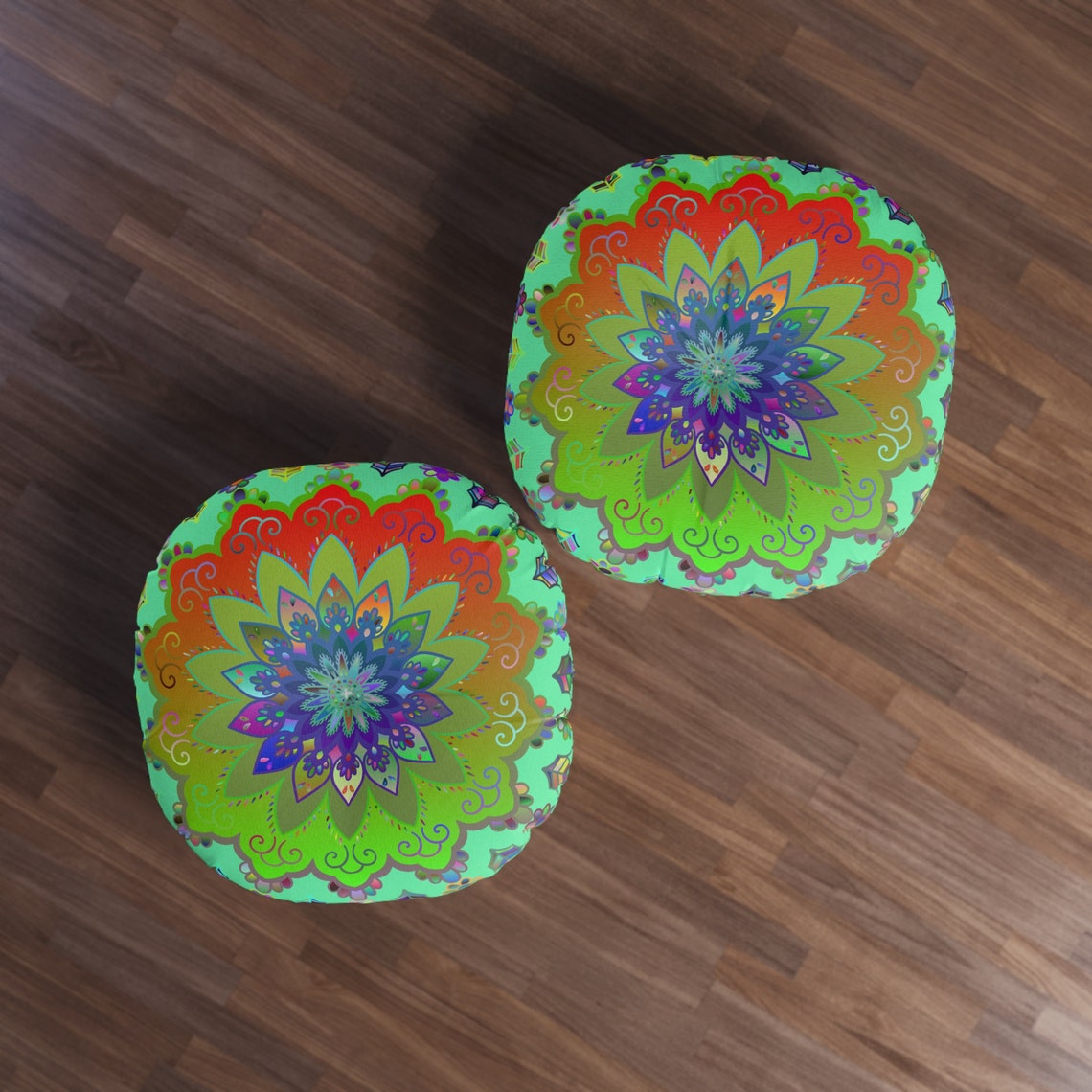 Floor Cushion Mandala Art Hand Drawn Beautiful Colorful Mandala on Fluo ...