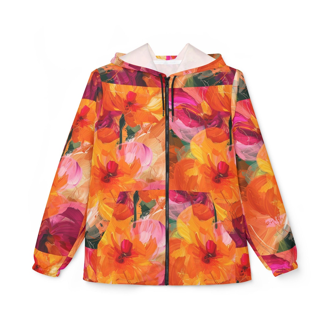 Vibrant Floral Windbreaker Jacket, Floral Print Jacket, Spring Jacket ...