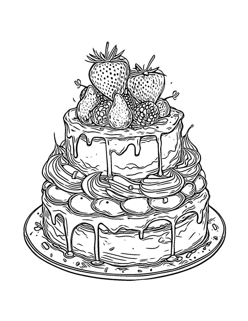 Whimsical Cakes Coloring Pages: Fun and Creative Designs for Relaxation ...