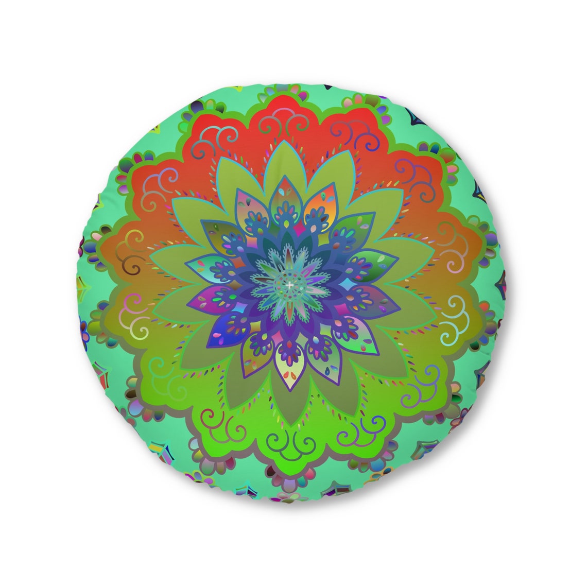 Floor Cushion Mandala Art Hand Drawn Beautiful Colorful Mandala on Fluo ...